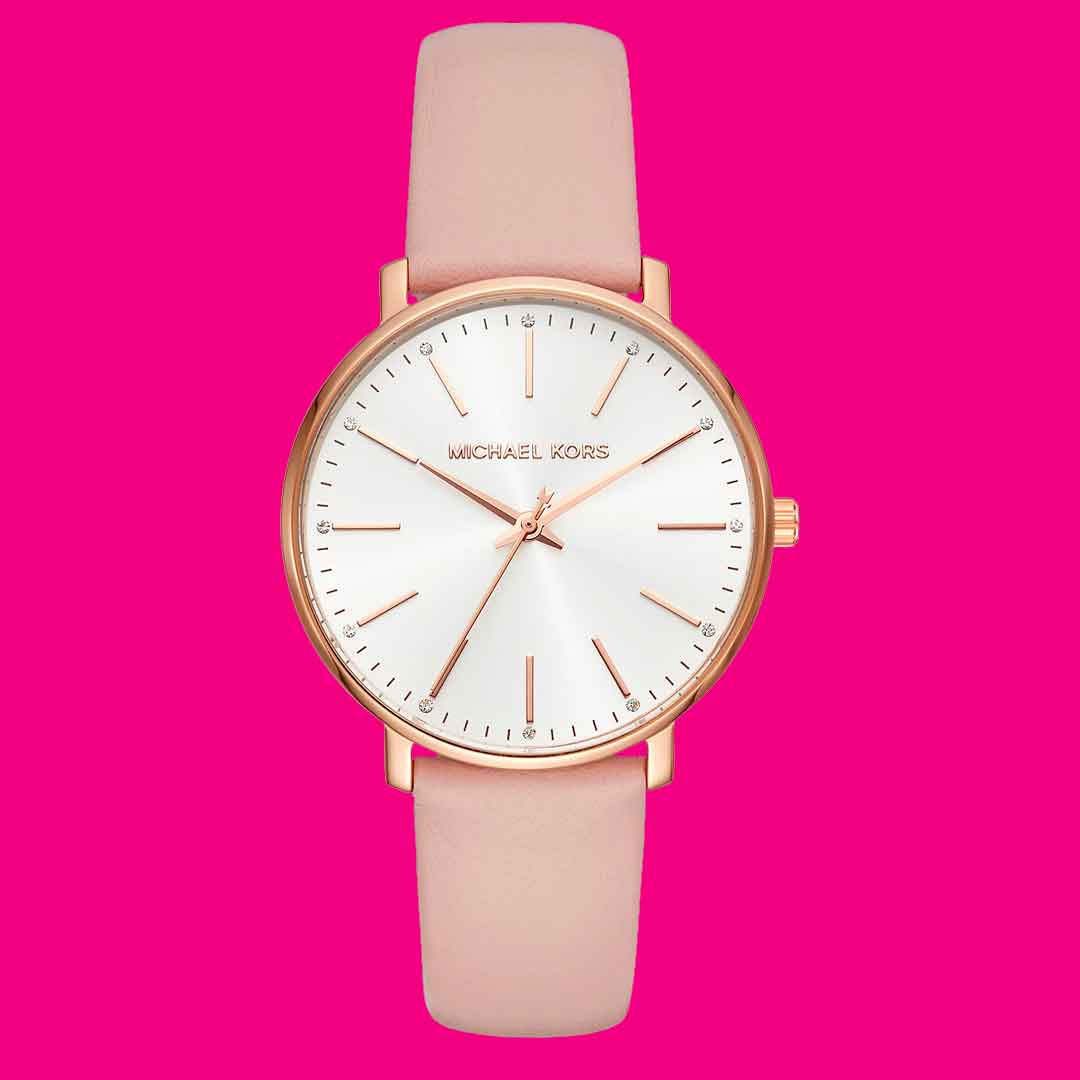 Michael Kors Women’s Pyper Leather Strap Watch, Pink – Competition Fox