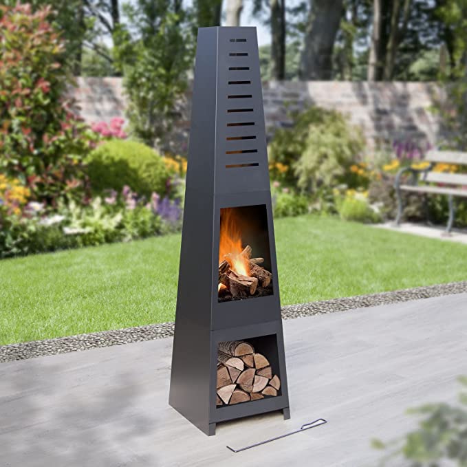 5ft (150cm) Chiminea Pyramid Log Burner Garden Fire Pit With Wood Log ...