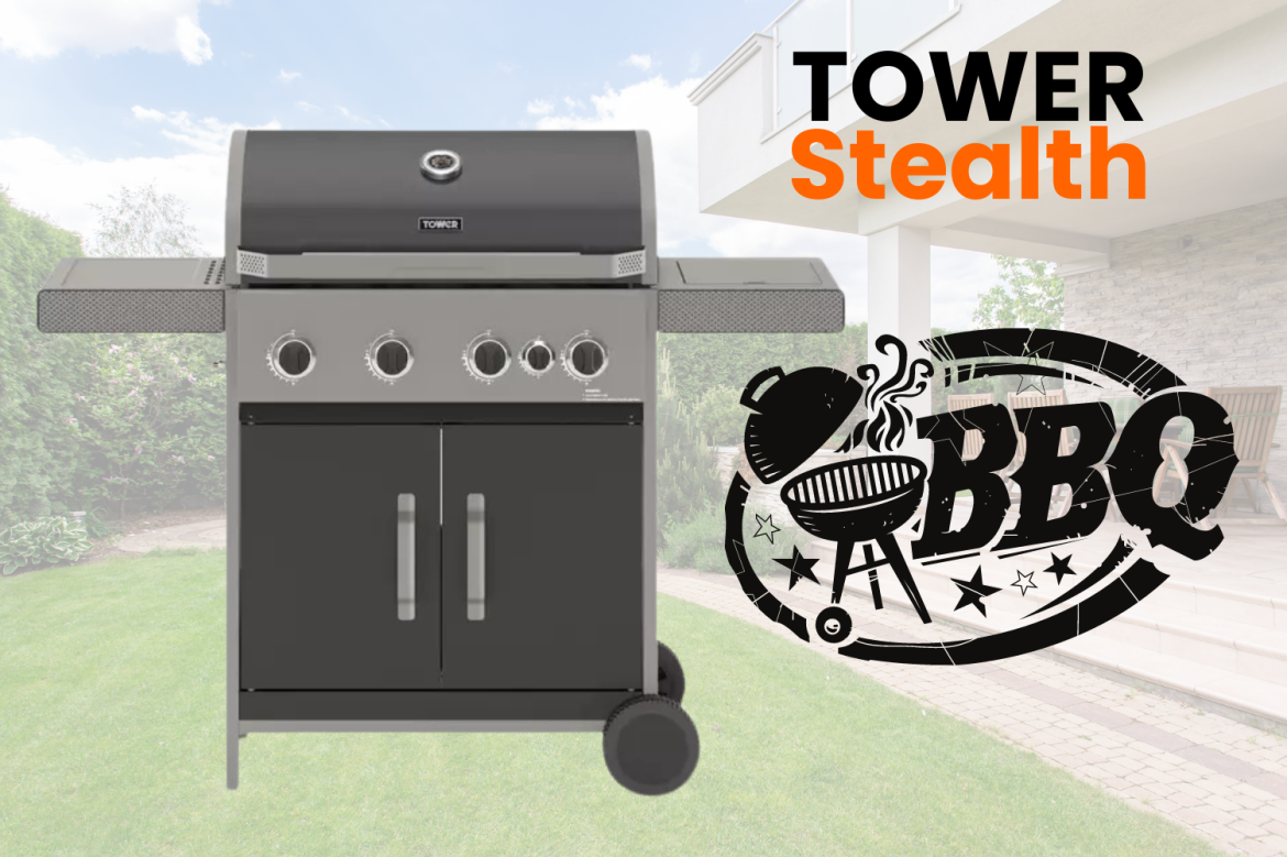 TOWER Stealth 4000 T978502 Portable 4 Burner Grill Gas BBQ – Black-AUTO ...