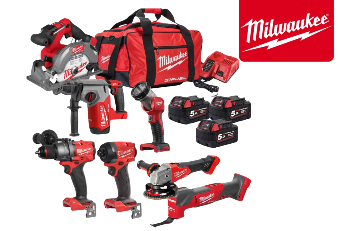 Milwaukee M18FPP7A-503B 18V Fuel Cordless 7 Piece Kit with 3x 5.0Ah ...